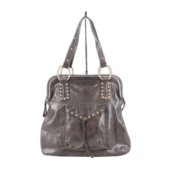 Via Spiga | Bags | Via Spiga Brown Leather Studded Leather Trim Tote ...